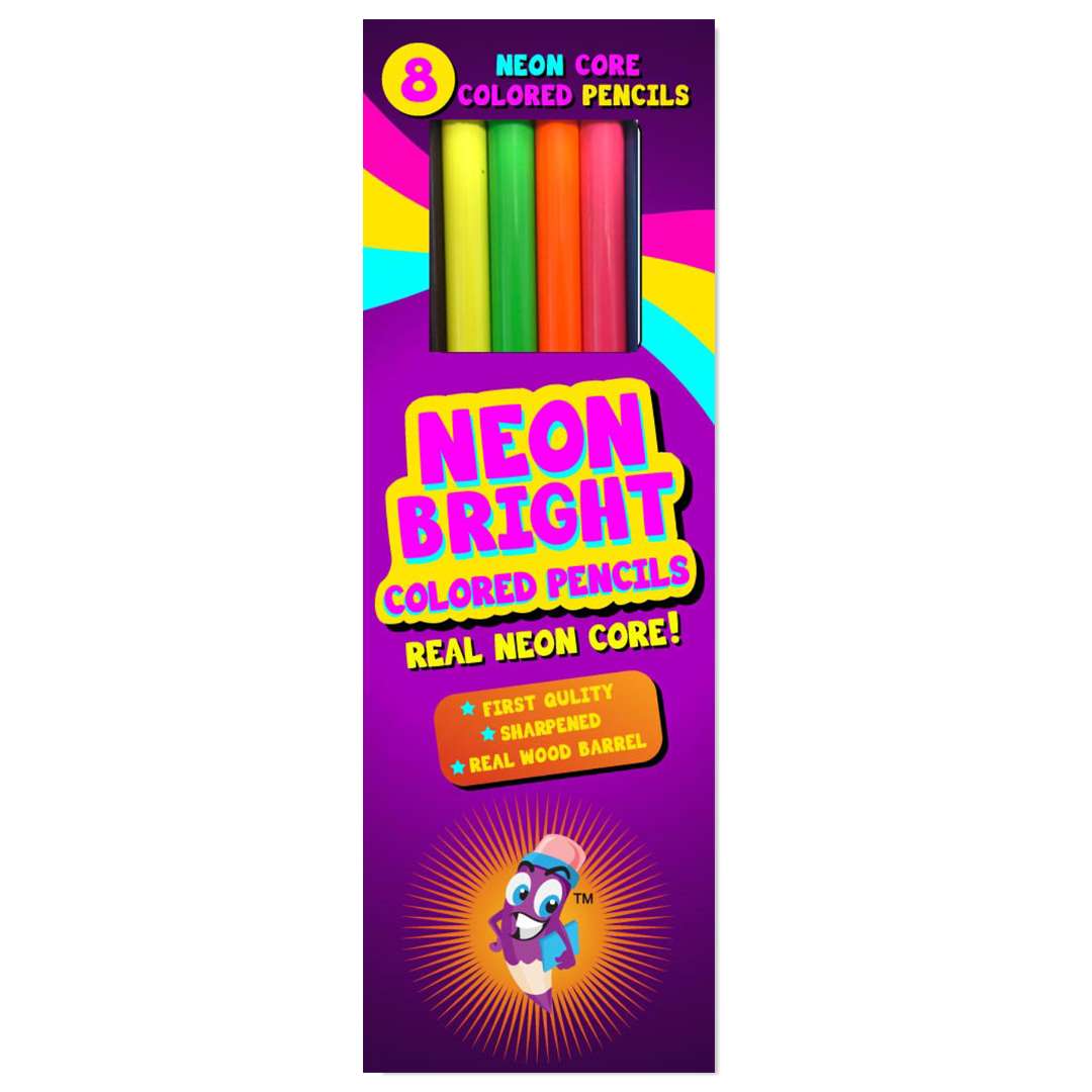 Bulk Neon Bright Colored Pencils, 8 Pre-sharpened Colors