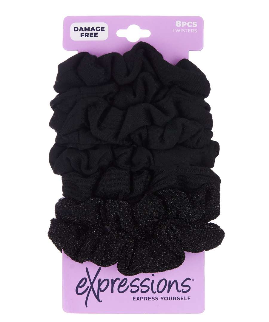 Wholesale Twister Hair Scrunchies - Black, 8 Pack, Ruffle - DollarDays