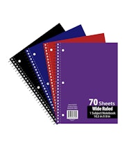 1 Subject Wide Ruled Spiral Notebook 70 Sheets 4 Colors