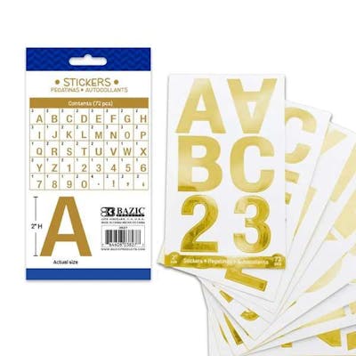 Wholesale 2" Alphabet & Numbers Stickers - Gold Metallic - DollarDays