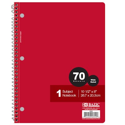 Wholesale 1 Subject Wide Ruled Spiral Notebooks - DollarDays