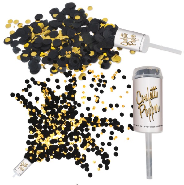 Wholesale Confetti Poppers - Black & Gold, 8 Pack