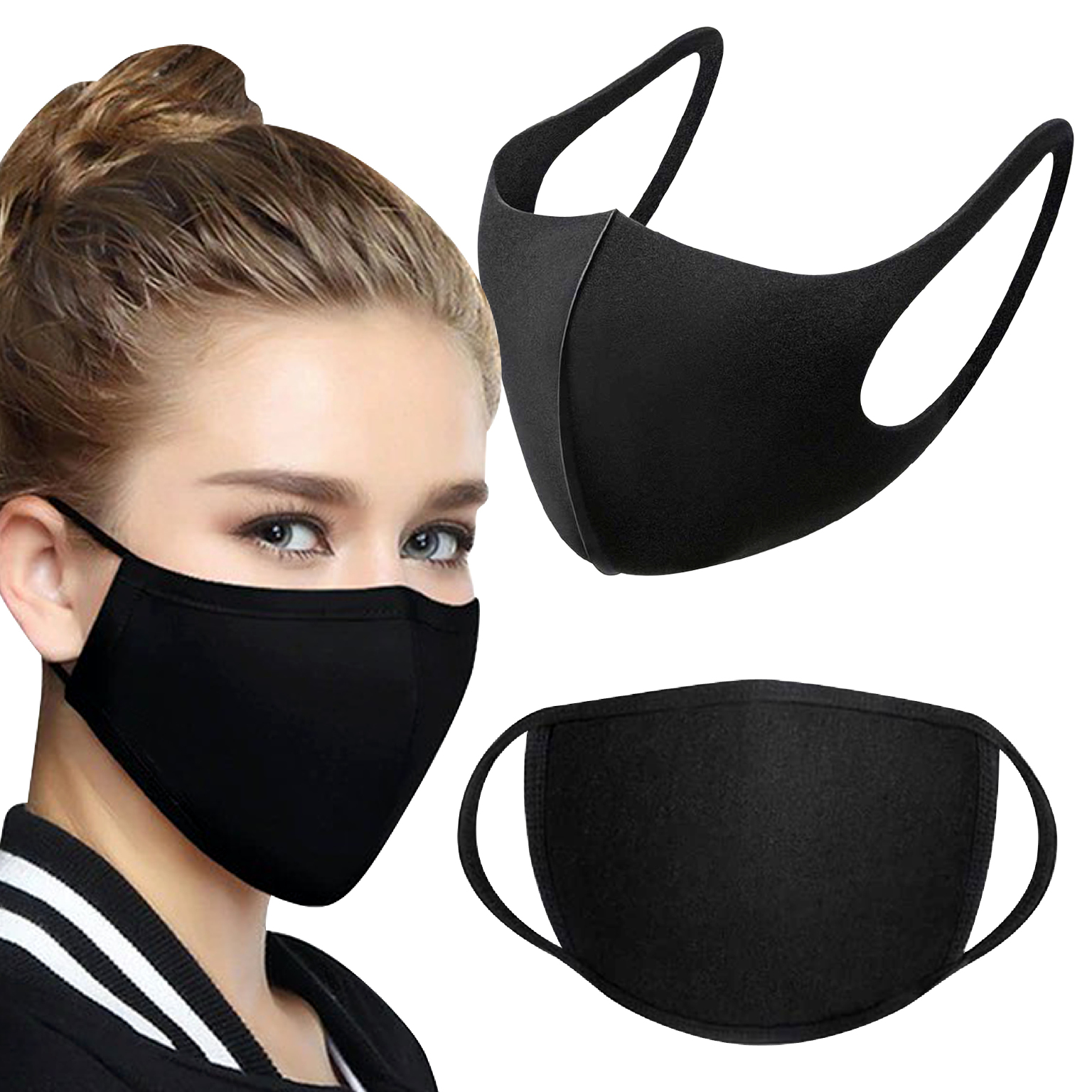 Bulk Reusable Black Face Masks with Display