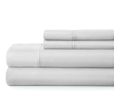 Bulk Premium Sheet Sets - White, Checker Design, Queen, 4 Set