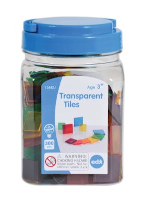 Bulk Transparent Square Tiles - 300 Pack, Assorted Colors