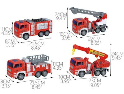 Wholesale Fire Truck Sets - Red, Friction Powered, 4-Pack