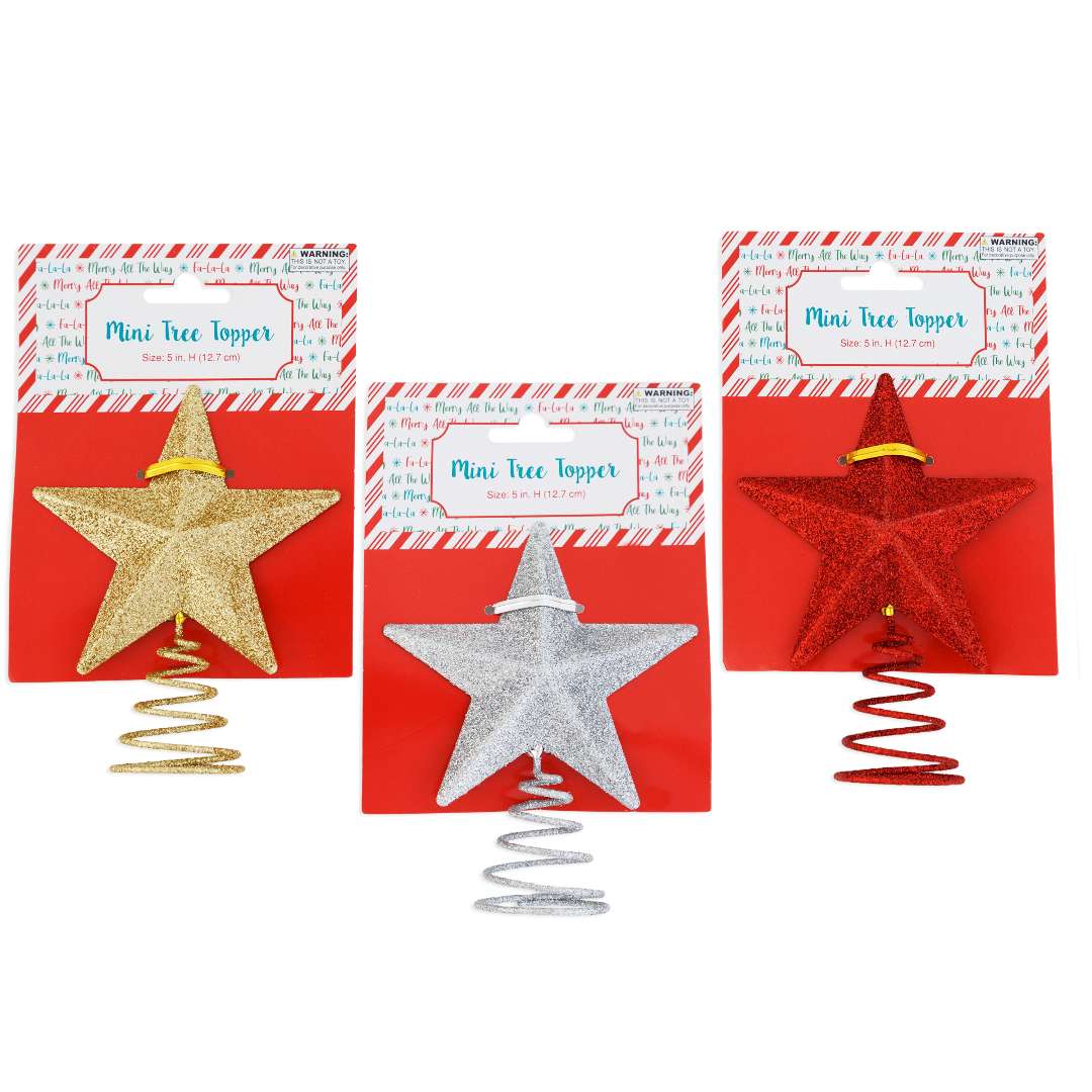 Bulk 5" Mini Tree Toppers, Gold/Silver/Red, Christmas Decorations