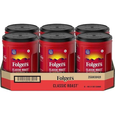 Bulk Folgers Ground Coffee - Classic, 6 Pk | Wholesale Coffee Cans