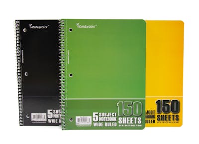 Wholesale 5-Subject Notebooks - Assorted Colors, Wide-Ruled - DollarDs