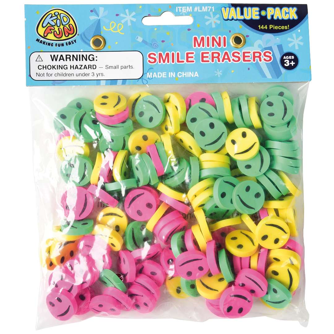 Wholesale Mini Smiley Face Erasers, Assorted