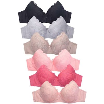 Bulk Women's Full Cup Lace Bras, 32-38B, 6 Colors - DollarDays